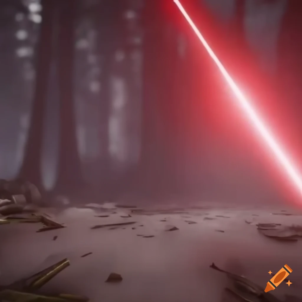 Red-white laser spark beam with explosion in a foggy forest on Craiyon