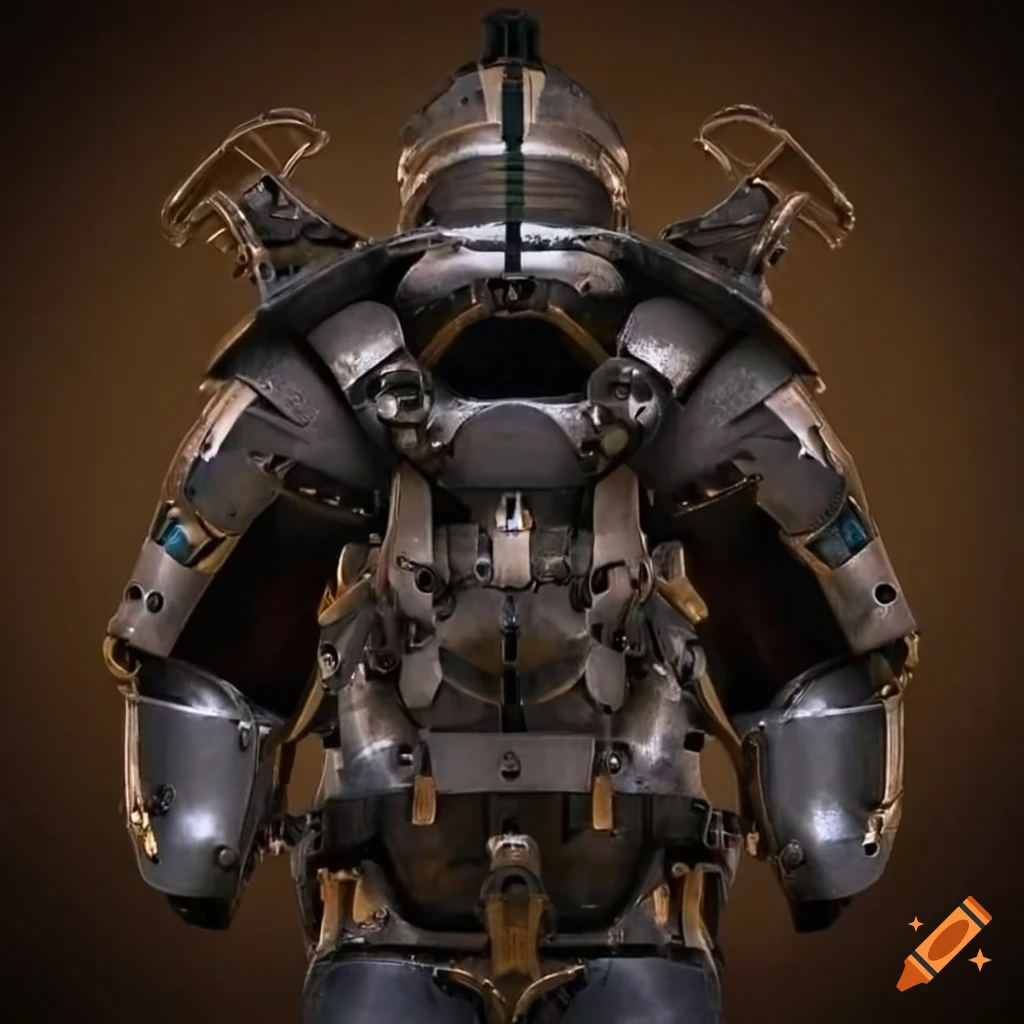 Medieval magic exoskeleton suit from the front with vertical symmetry ...