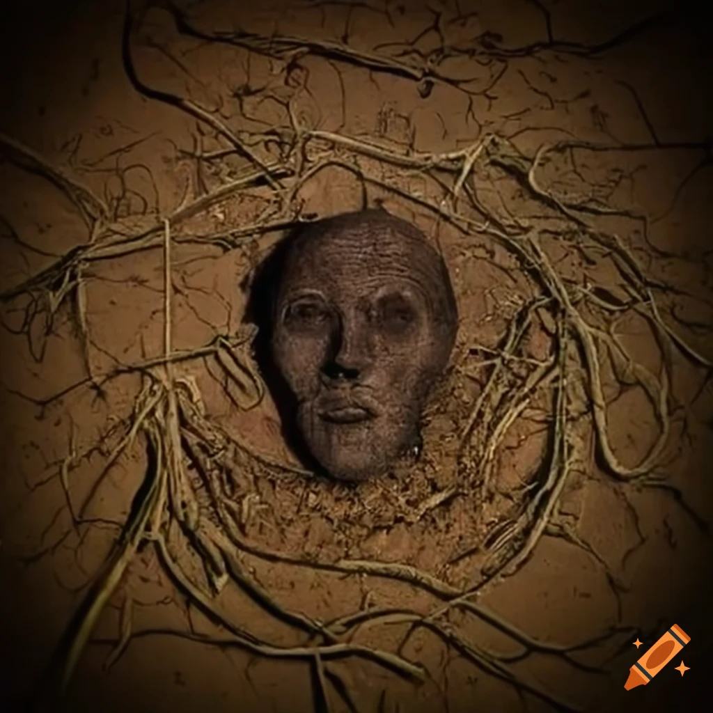 Head buried in the ground with roots sprouting out on Craiyon