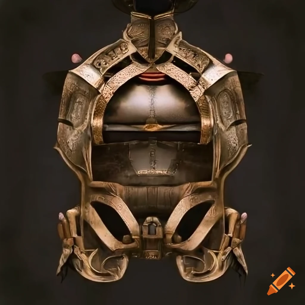 Steampunk medieval magic exoskeleton suit in vertical symmetry on Craiyon