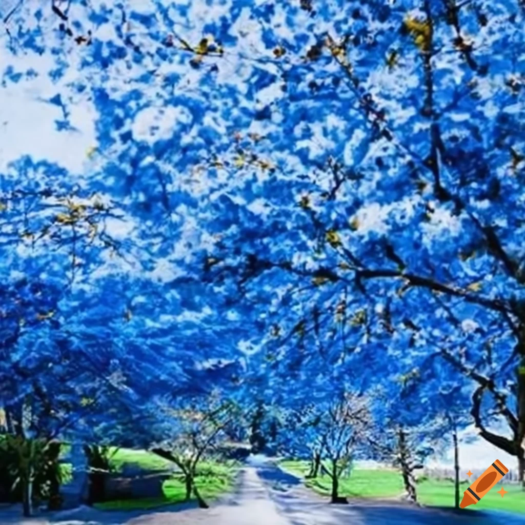 Stunning blue-blooming Sakura tree in full blossom on Craiyon