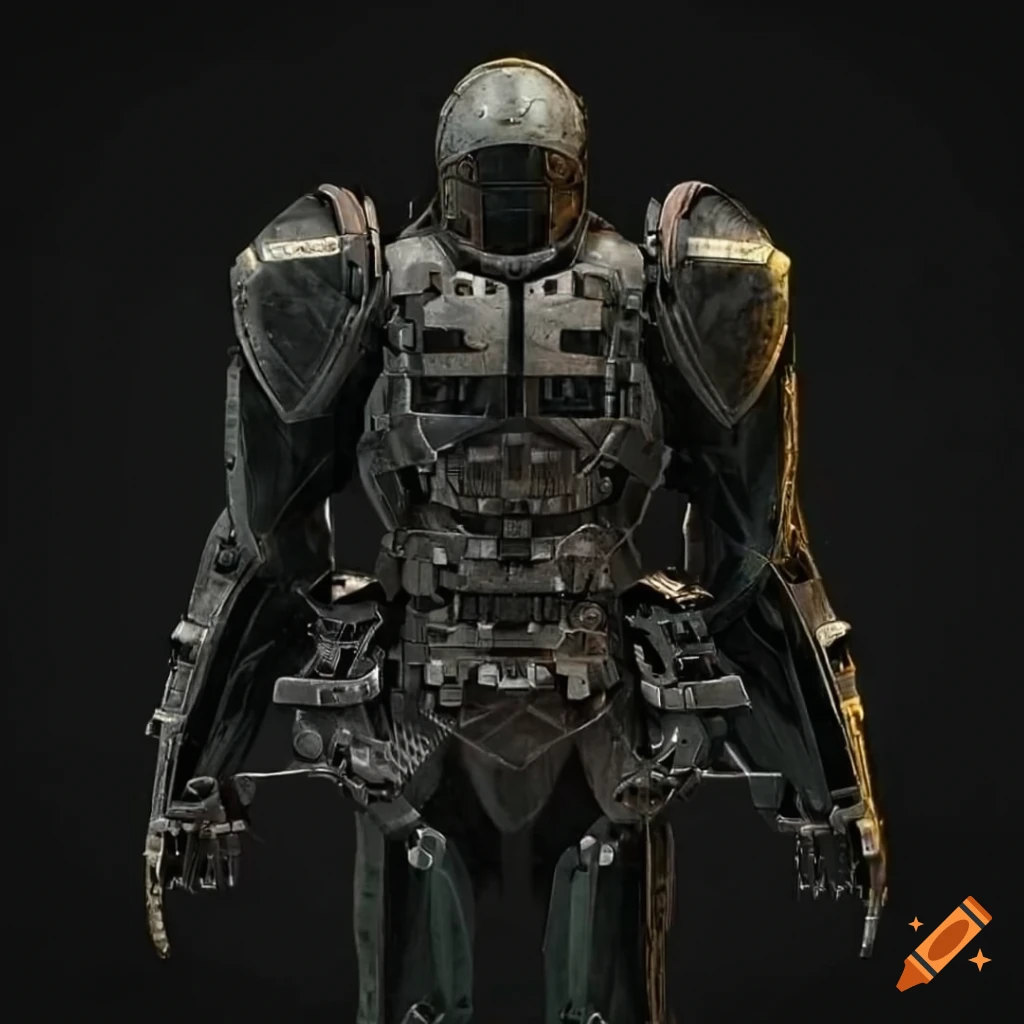 Medieval magic exoskeleton suit in front view with vertical symmetry on ...