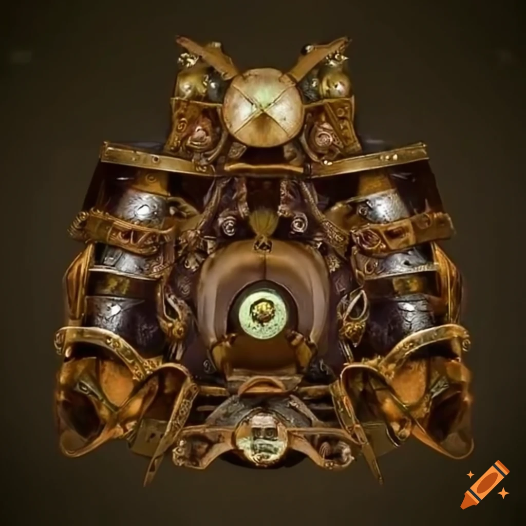Steampunk medieval magic exoskeleton suit with vertical symmetry on Craiyon