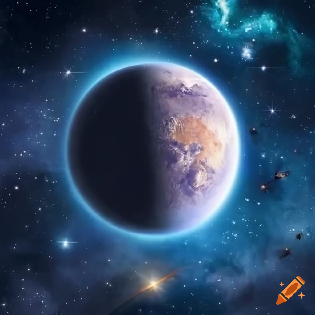 Impressive 2d space rendition with stars, planets, and cosmic phenomena ...