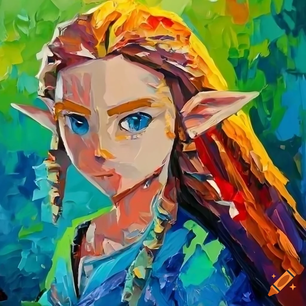 Palette knife painting of zelda character on Craiyon