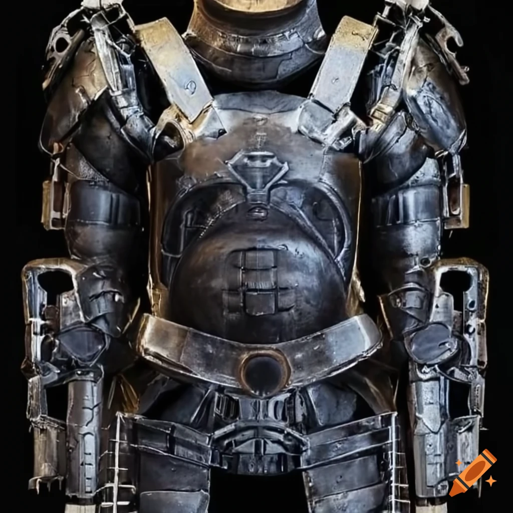 Front view of a medieval magic exoskeleton suit with vertical symmetry ...