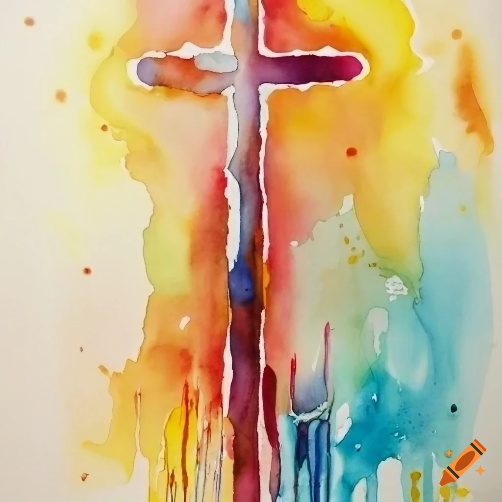 Minimalist catholic artwork with watercolor and acrylic elements on Craiyon