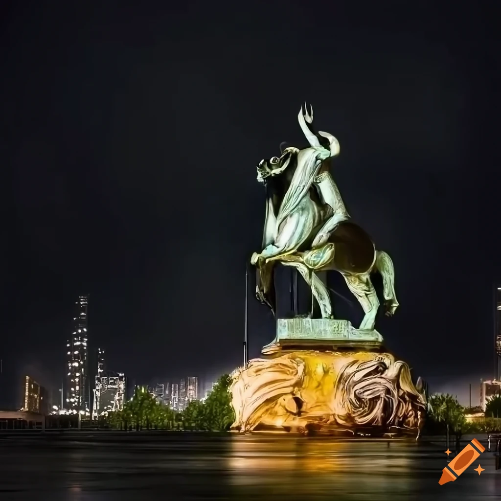 Great statue representing a european colonizer riding a horse in a ...