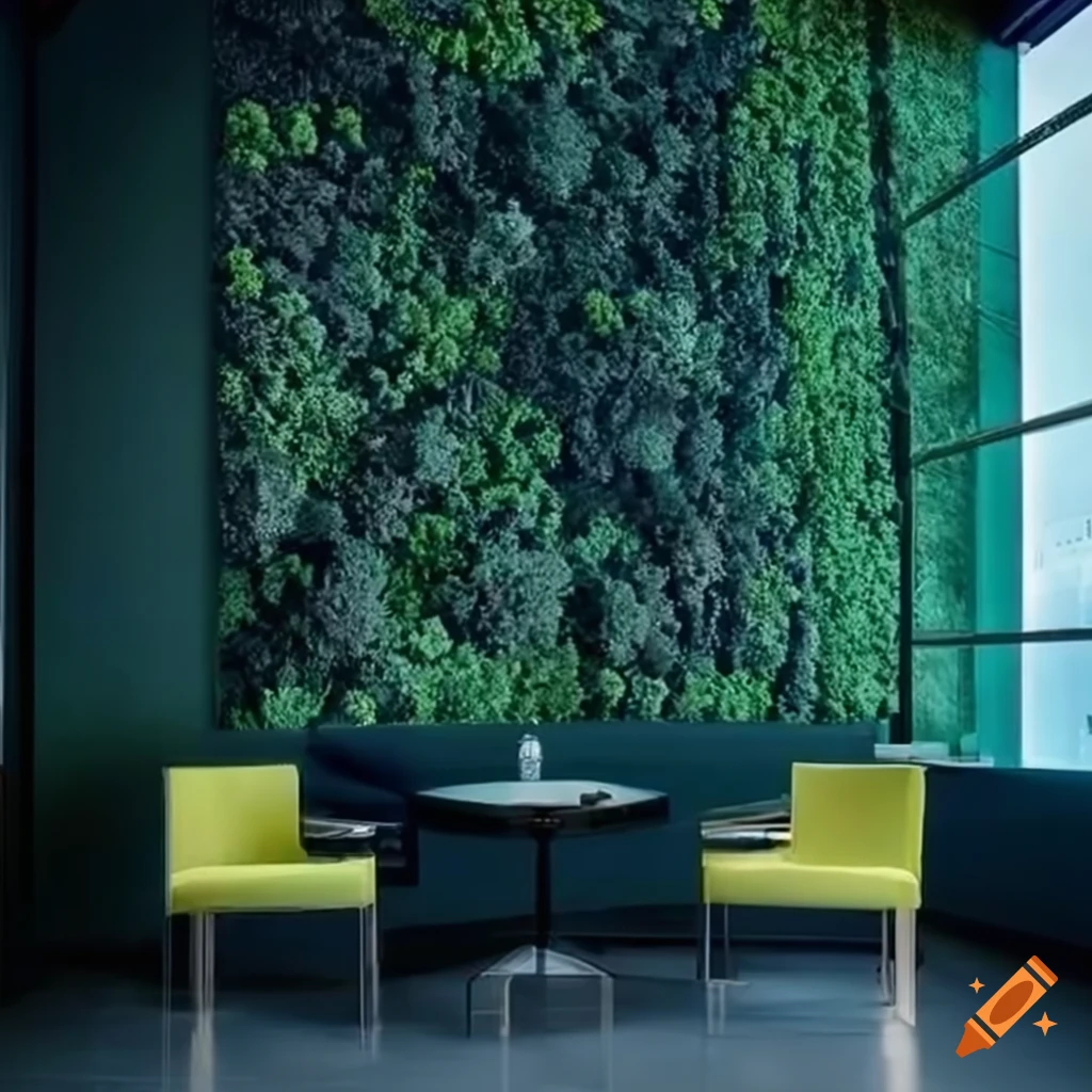 Moss wall installation in an elegant and modern hotel lobby with soft ...