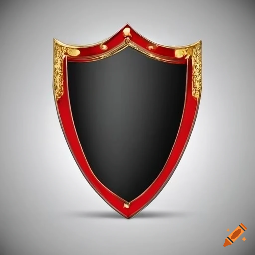 Red, black, and gold plated shield on Craiyon