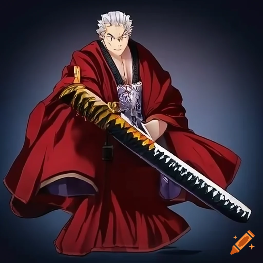 Anime kiubi king wielding a katana on Craiyon