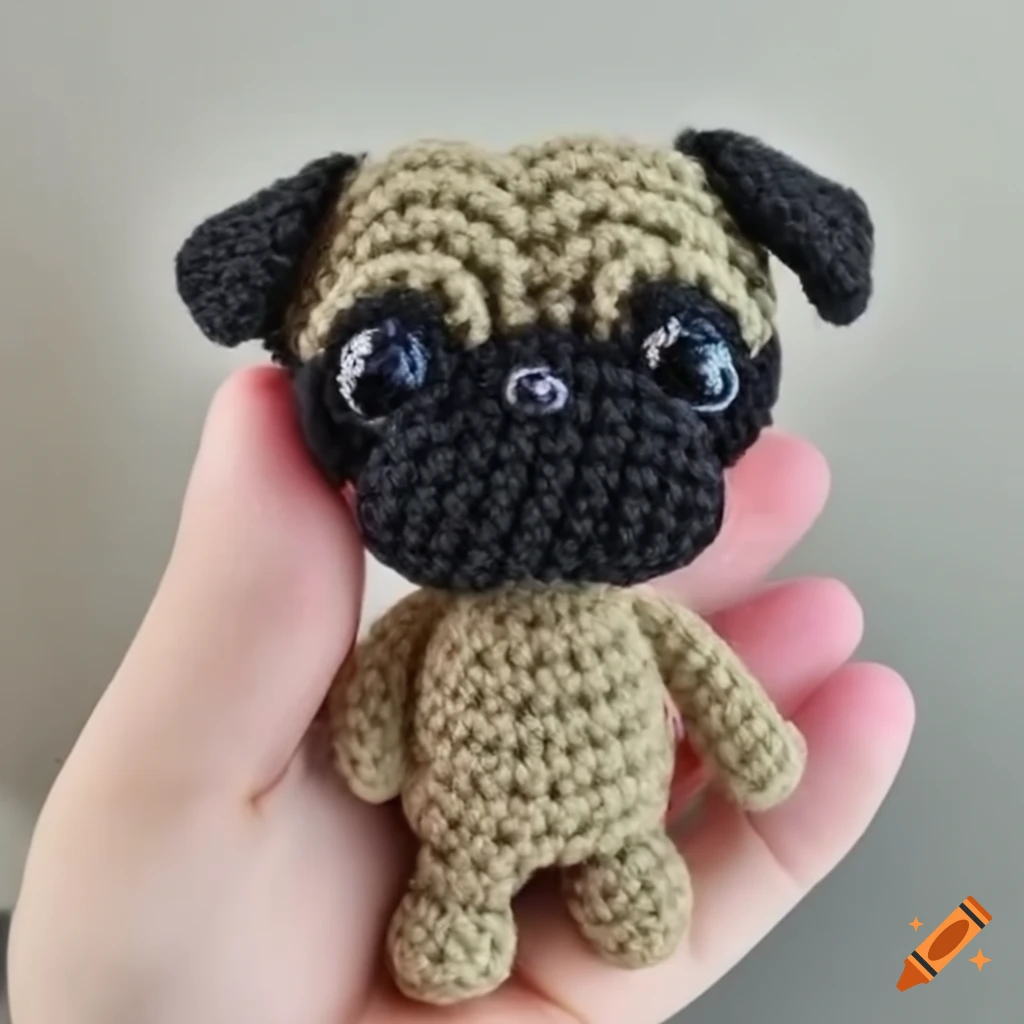 Funko pop style crochet Pug dog figurine on Craiyon