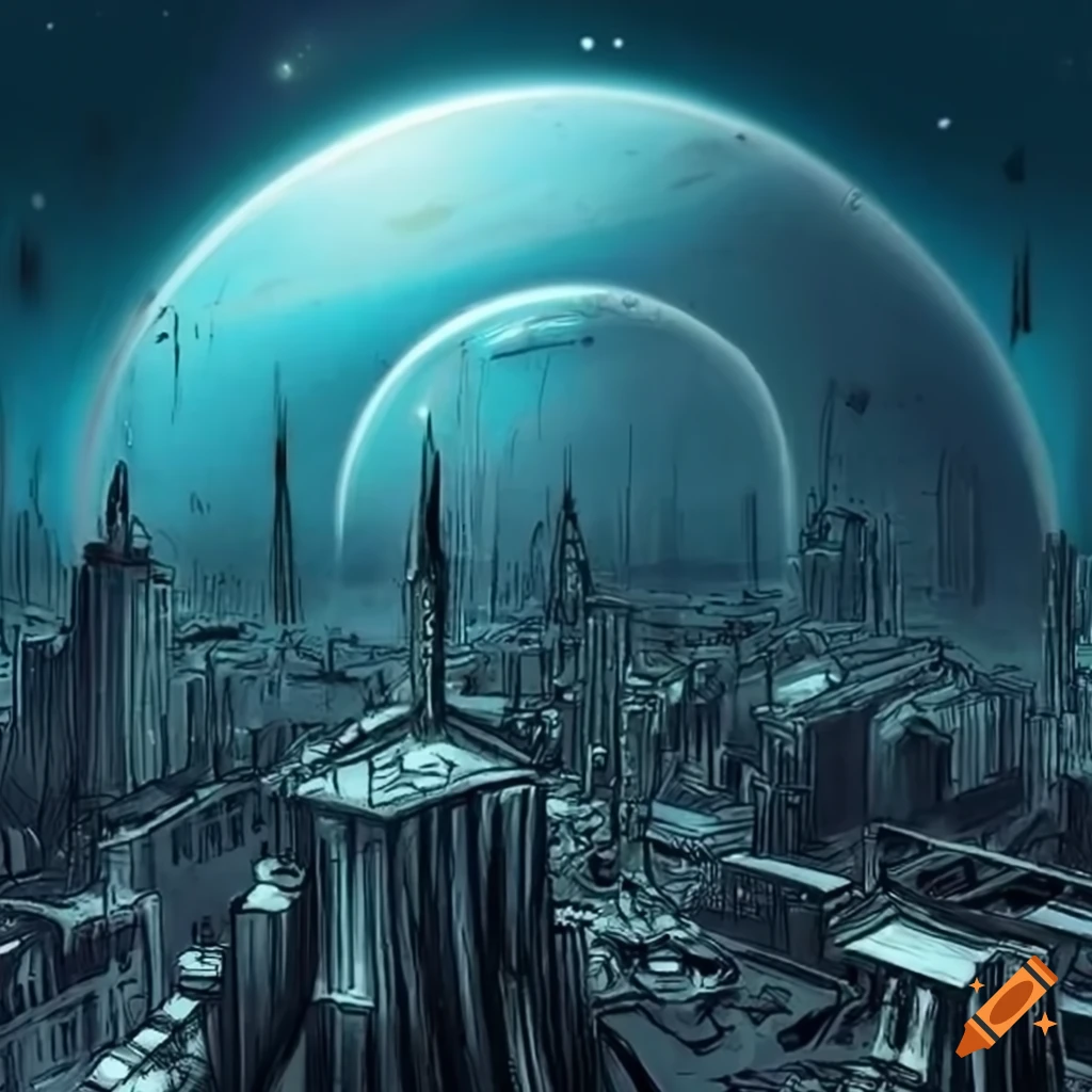 Futuristic alien city sketch on an alien planet on Craiyon