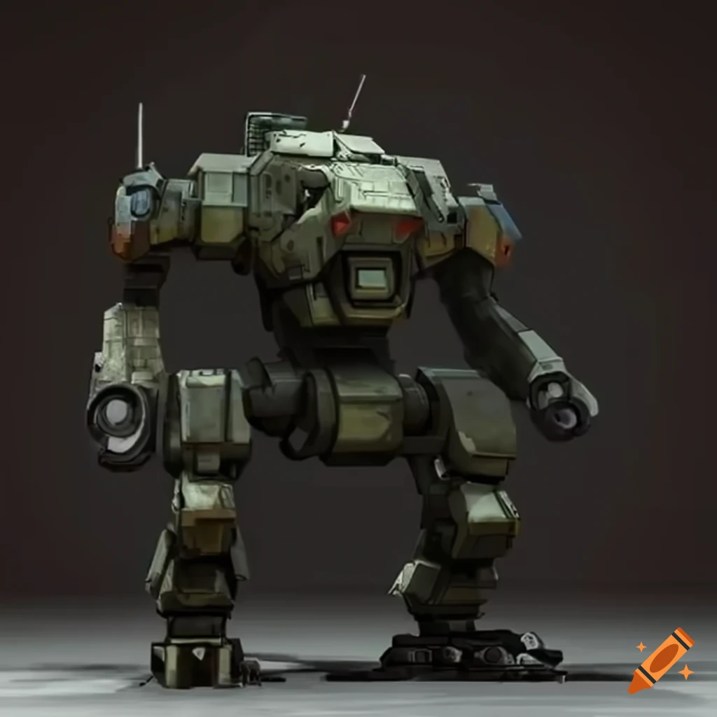 Heavily armed mech with cannon, missiles, and machine guns on Craiyon