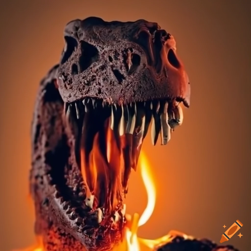 T-rex chocolate cake on fire on Craiyon