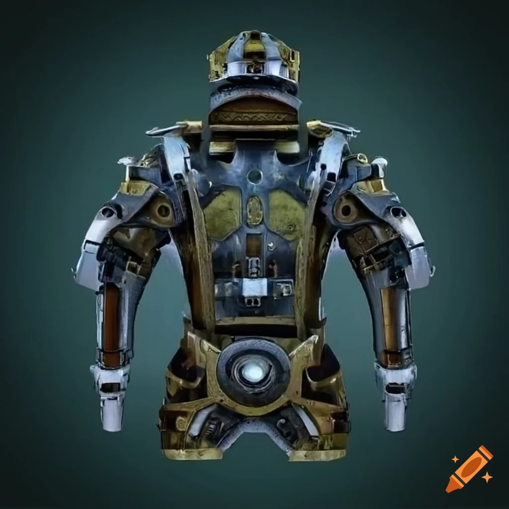 Medieval magic exoskeleton suit with front symmetry view on Craiyon