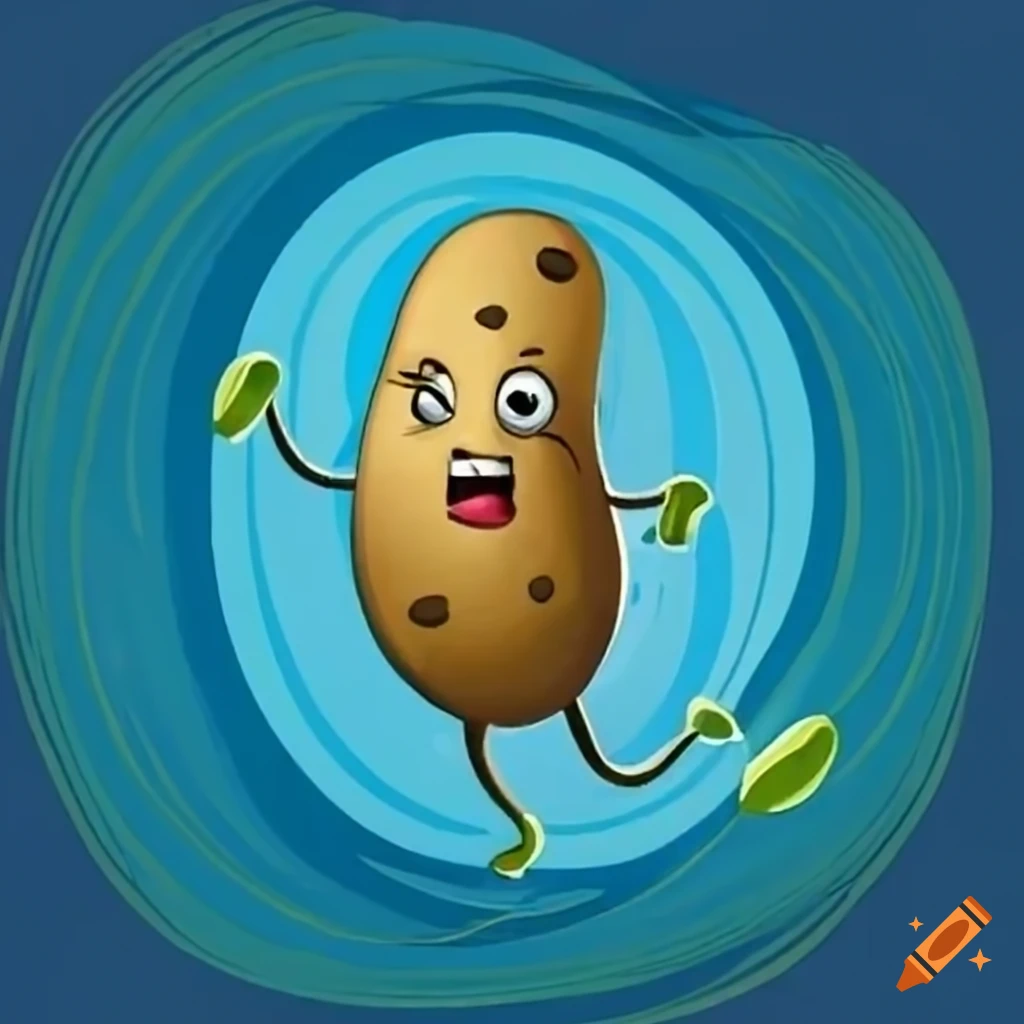 Cartoon potato running through a tunnel wave on Craiyon