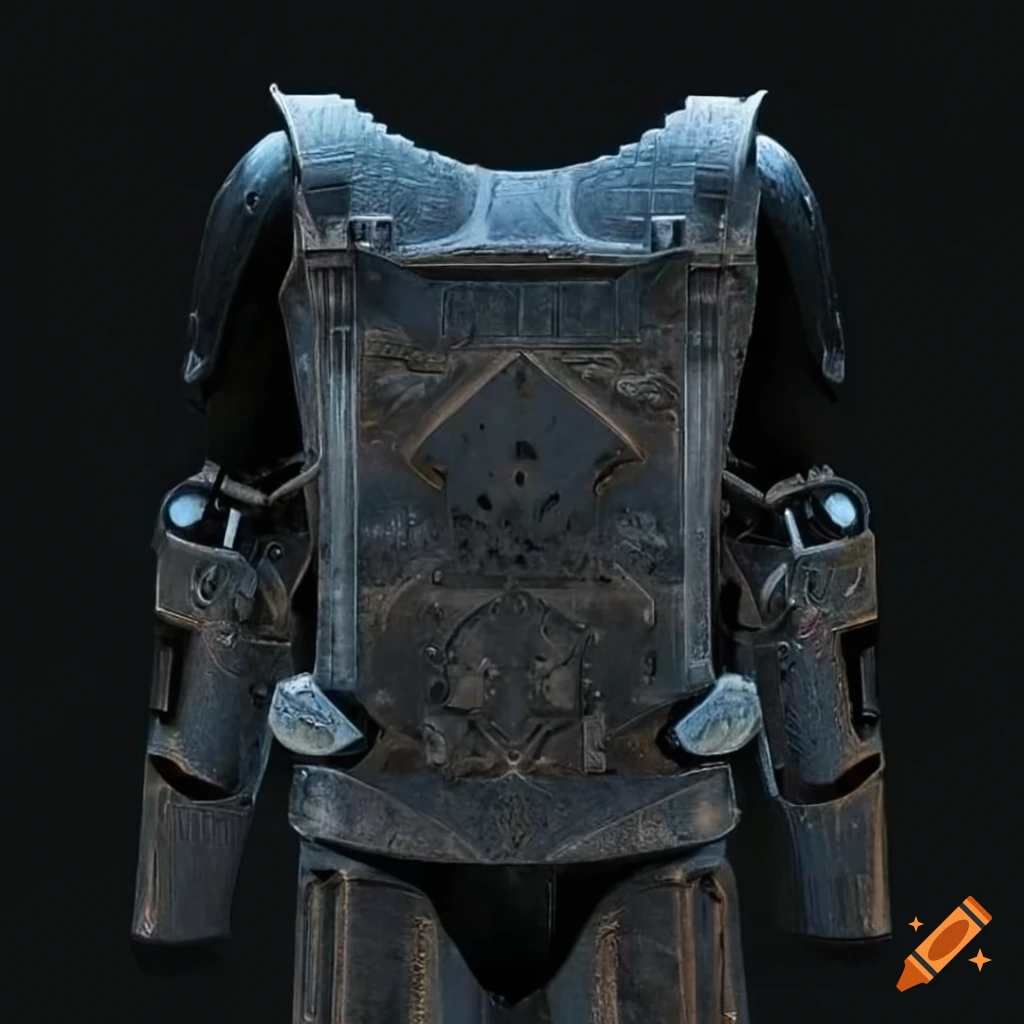 Medieval magic exoskeleton suit with frontal vertical symmetry on Craiyon