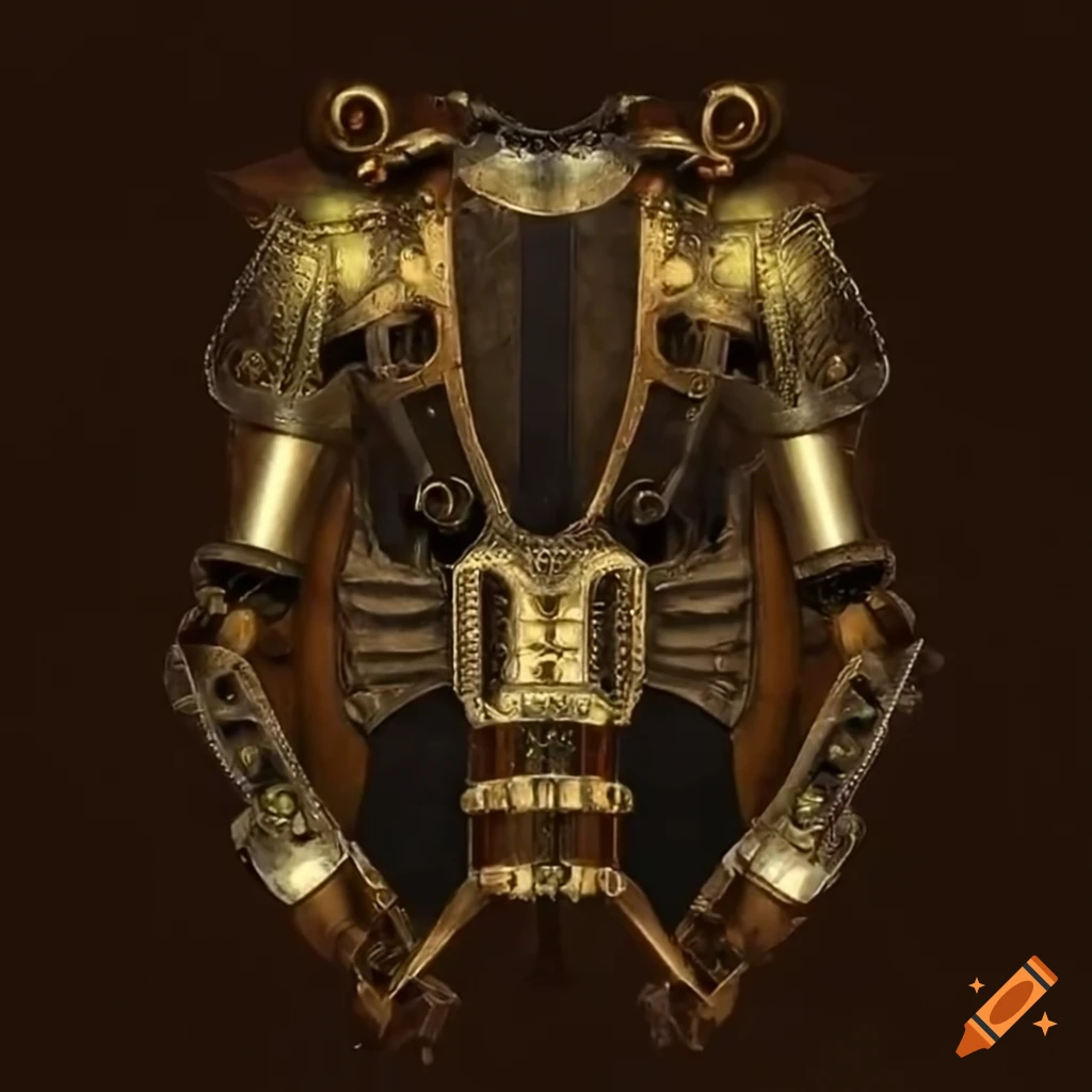 Steampunk medieval magic exoskeleton suit with vertical symmetry on Craiyon