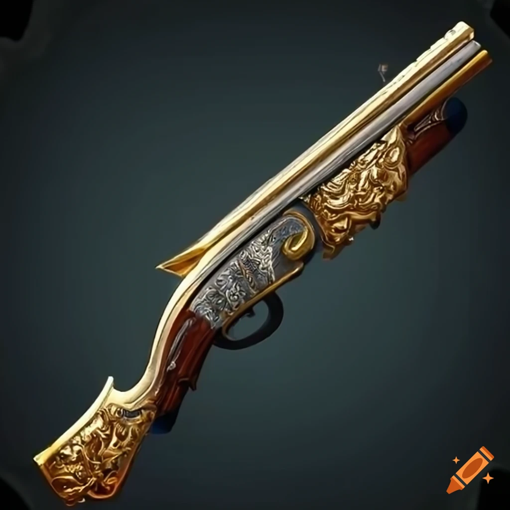 Heavenly-themed shotgun with gold filigree on Craiyon