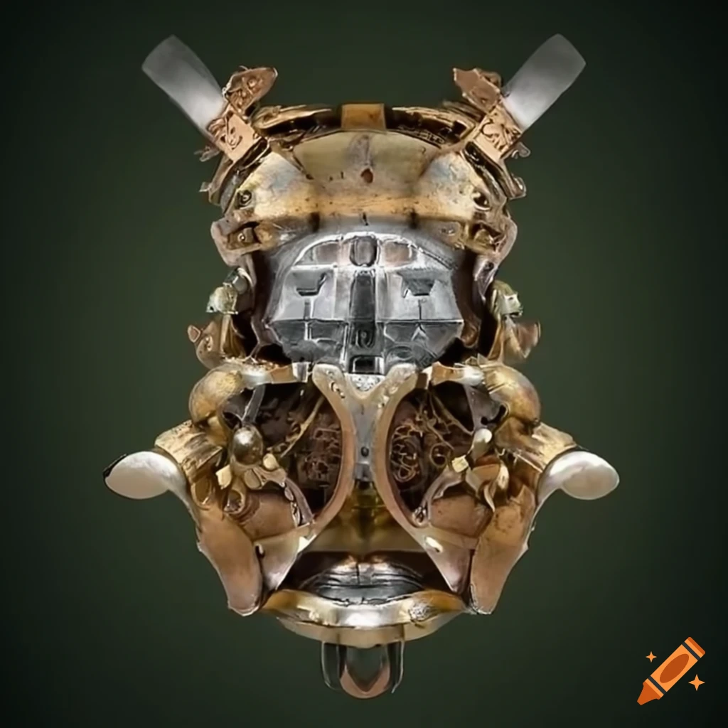 Steampunk medieval magic exoskeleton suit front view with vertical ...