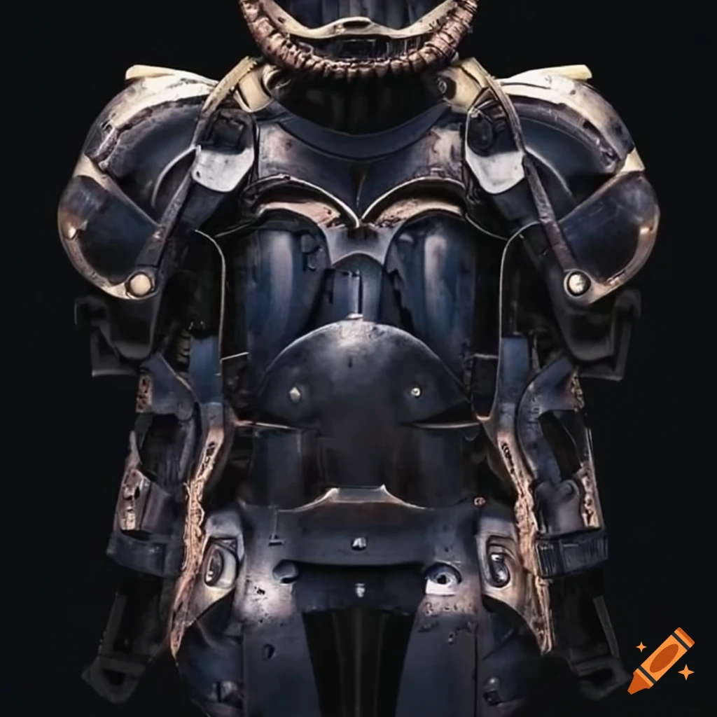 Medieval magic exoskeleton suit with front-facing vertical symmetry on ...