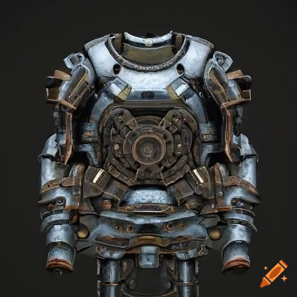 Front view of medieval magic exoskeleton suit with vertical symmetry on ...