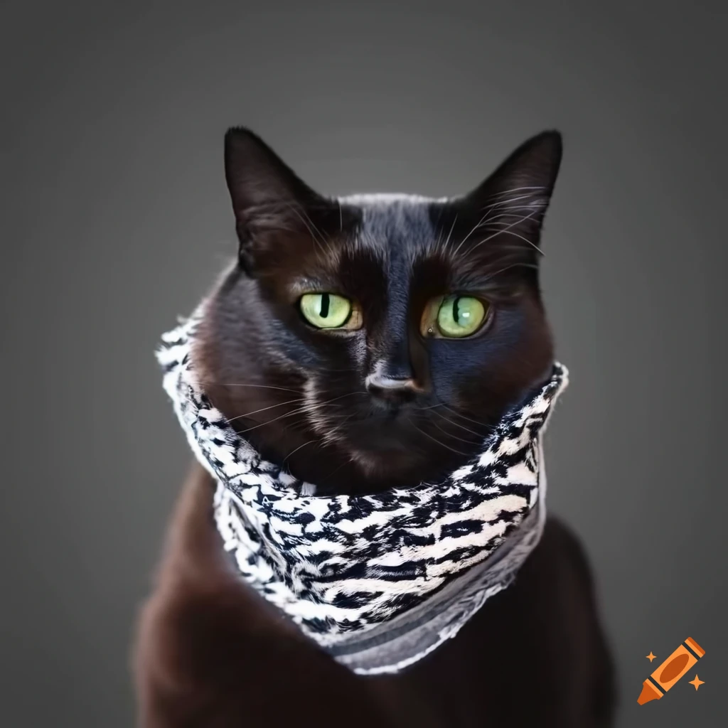 Cute black cat with a palestinian keffiyeh scarf on Craiyon