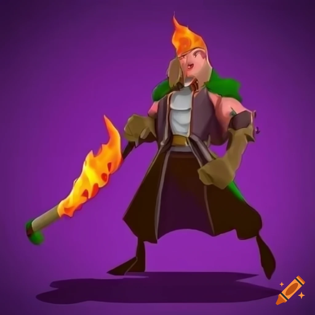 Stylized anime character with fire axe and symbolic markings on Craiyon