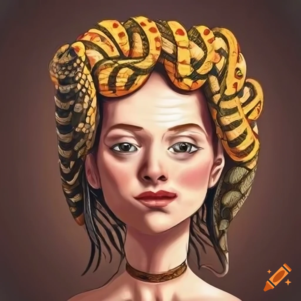 17th century person with snakes in hair cartoon on Craiyon