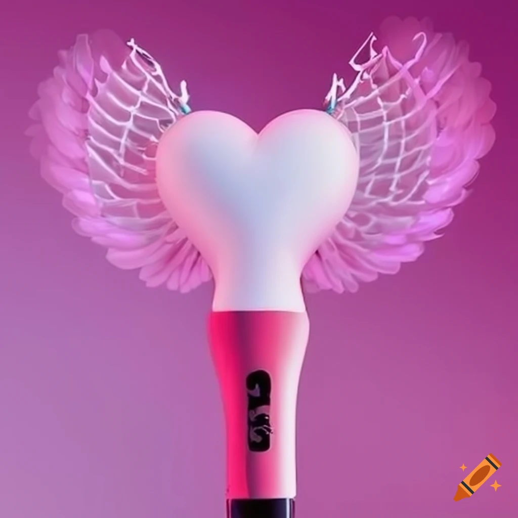 Kpop lightstick with pink heart and white wings design on Craiyon