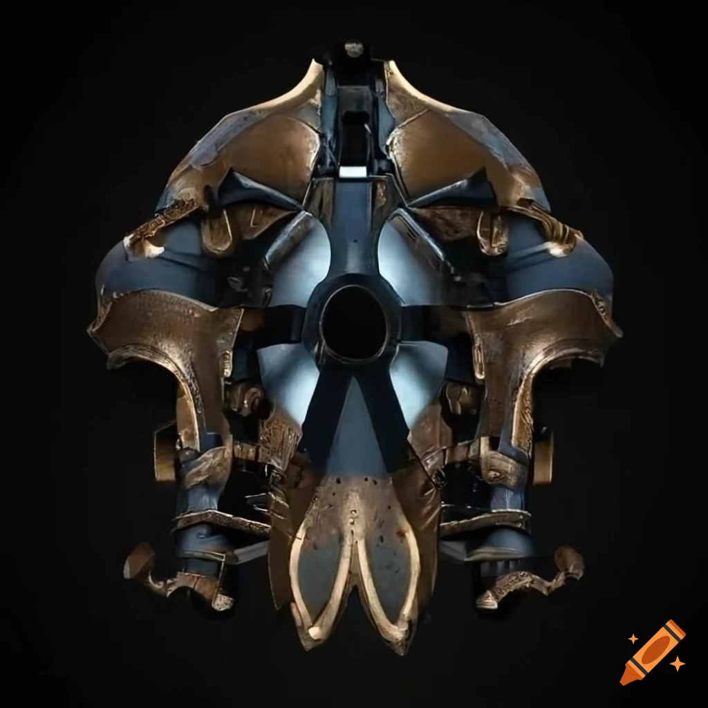 Medieval magic exoskeleton frontal view with vertical symmetry on Craiyon