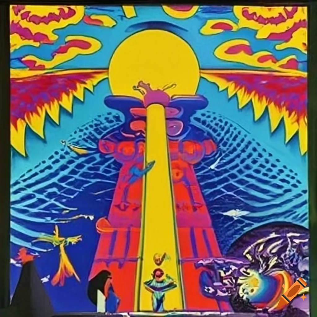 Vintage psychedelic album cover inspired by 1972 concert on Craiyon