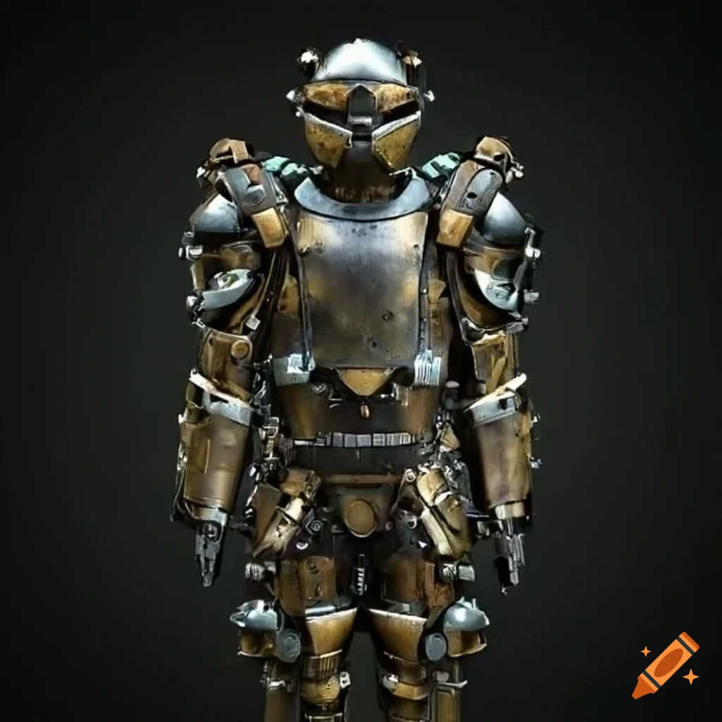 Front view of a medieval magic exoskeleton suit on Craiyon