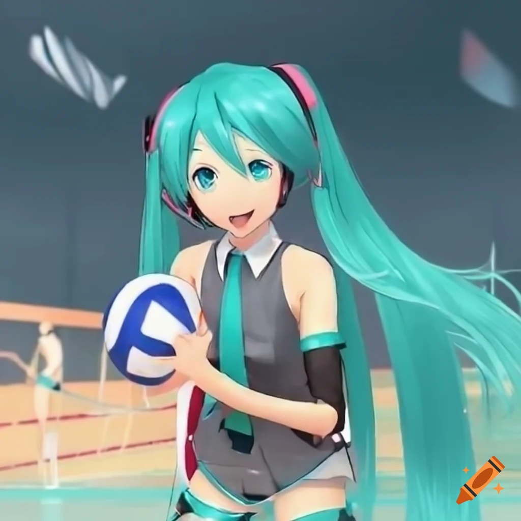 Hatsune miku playing volleyball on Craiyon