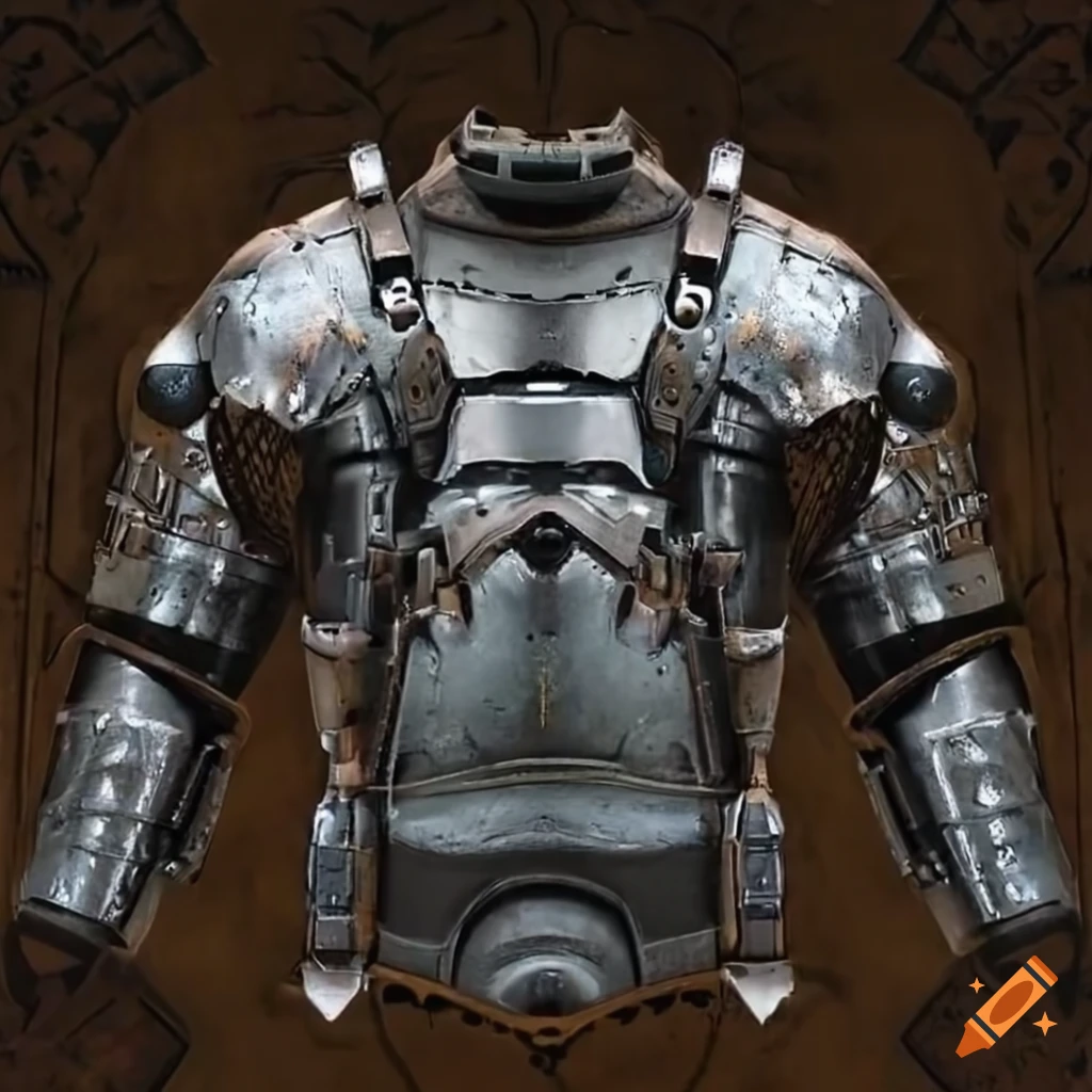Medieval adorned magic exoskeleton suit with vertical symmetry on Craiyon