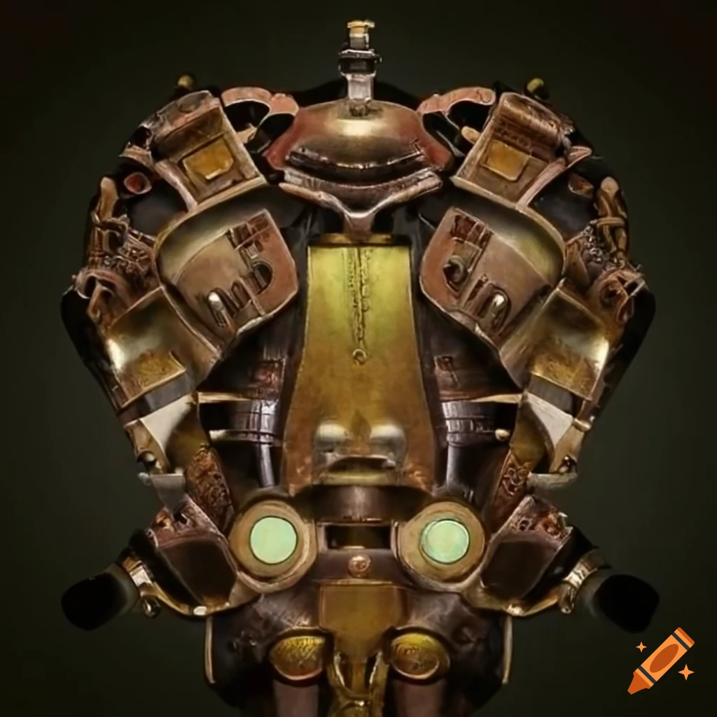 Steampunk medieval magic exoskeleton suit with vertical symmetry on Craiyon