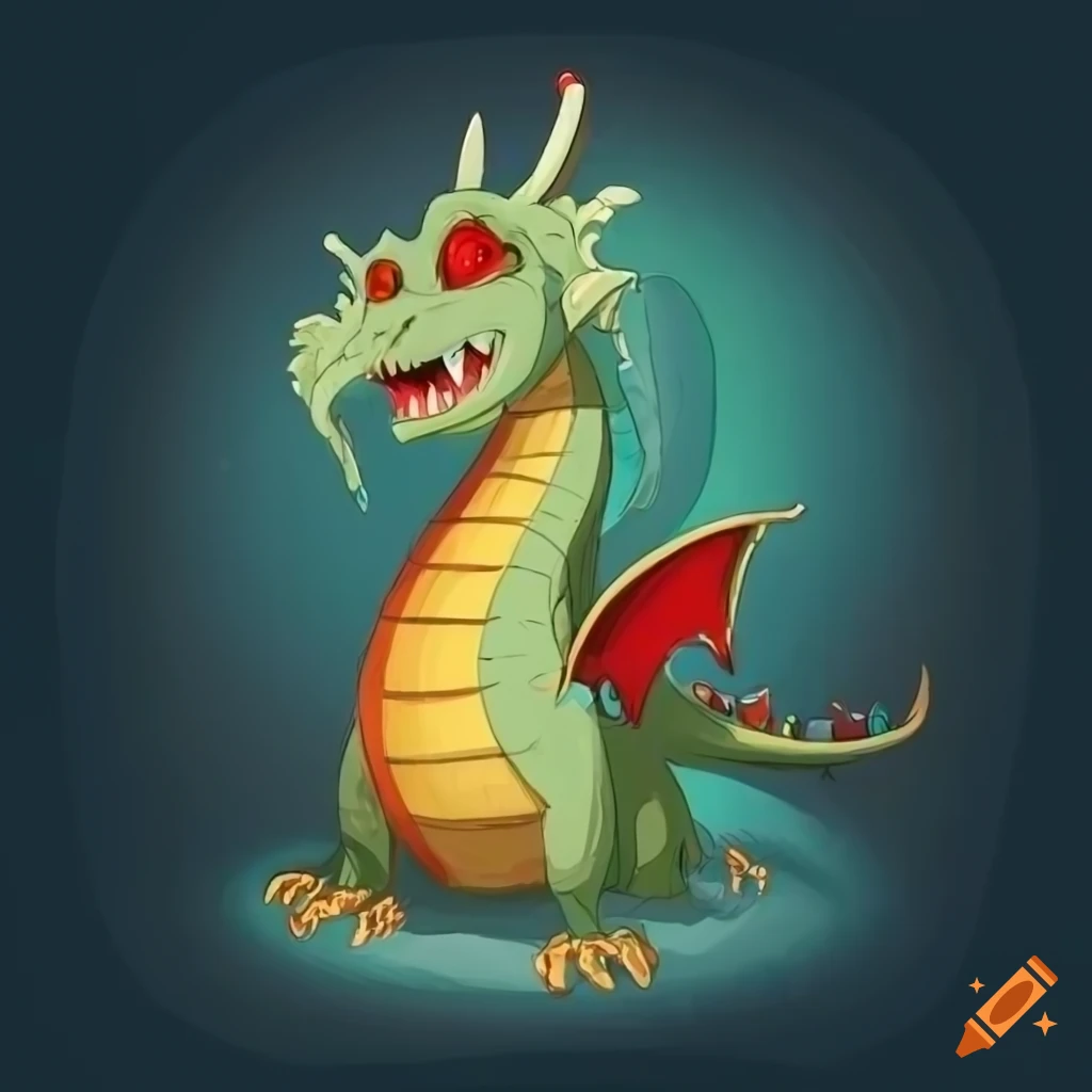 Curious dragon in a cartoon style on Craiyon