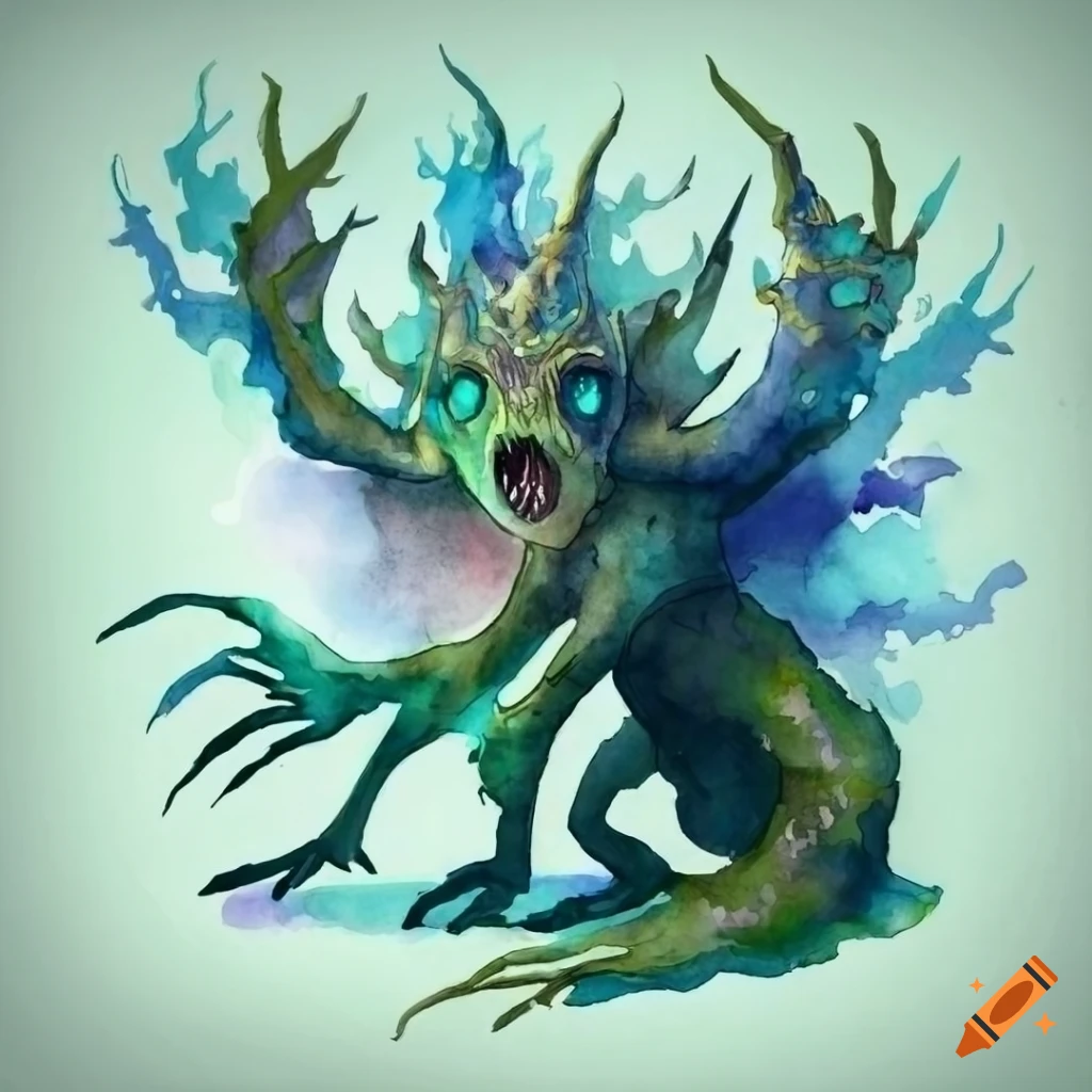 Elemental forest creature summoning energy in watercolor on Craiyon