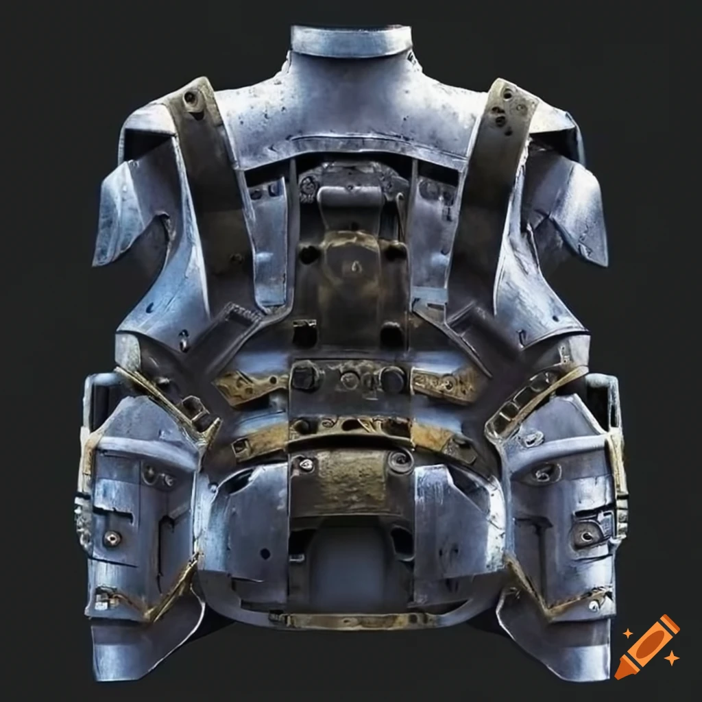 Medieval magic exoskeleton suit with symmetrical front view on Craiyon