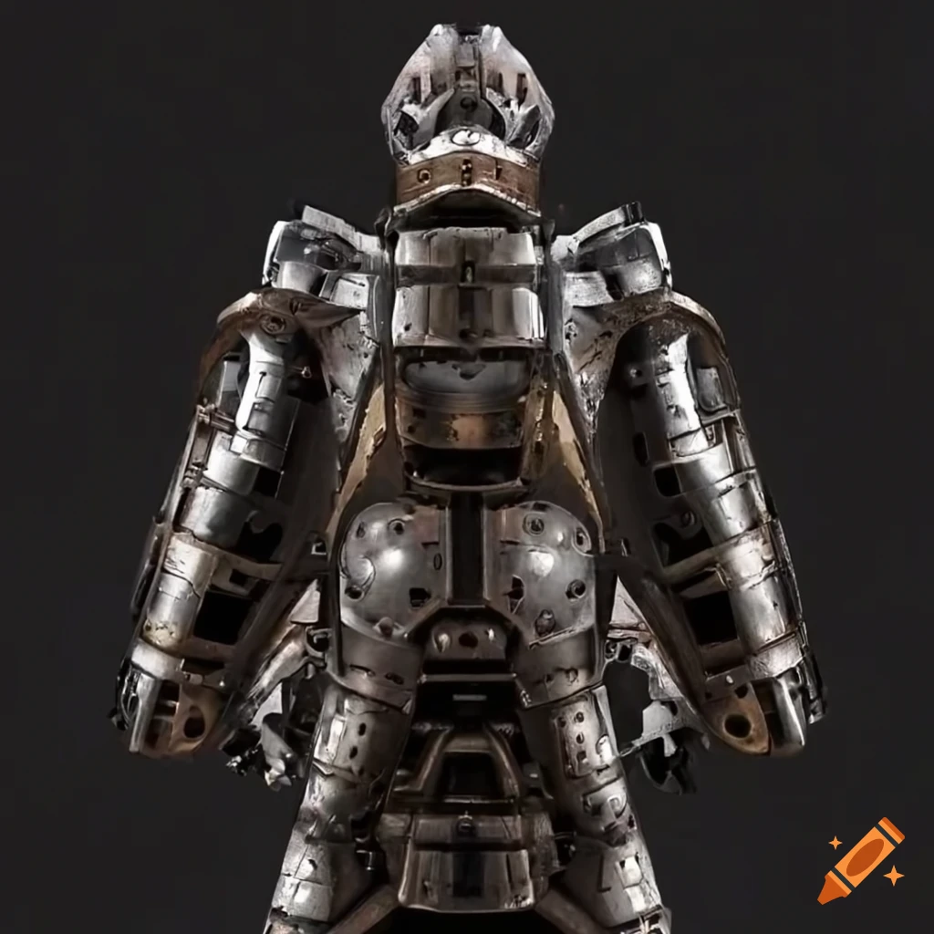 Front view of a medieval magic exoskeleton suit with vertical symmetry ...