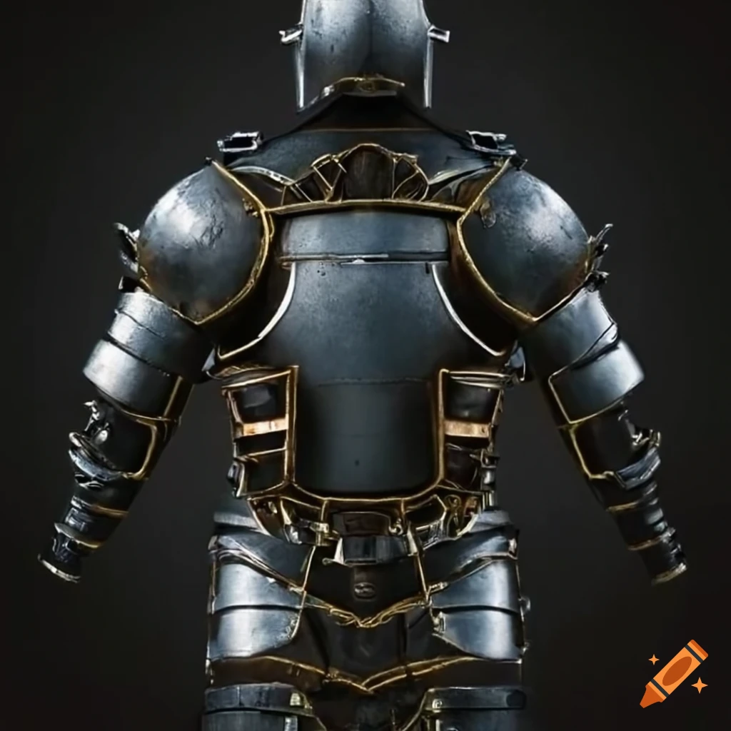 Medieval magic exoskeleton suit in a front view with vertical symmetry ...