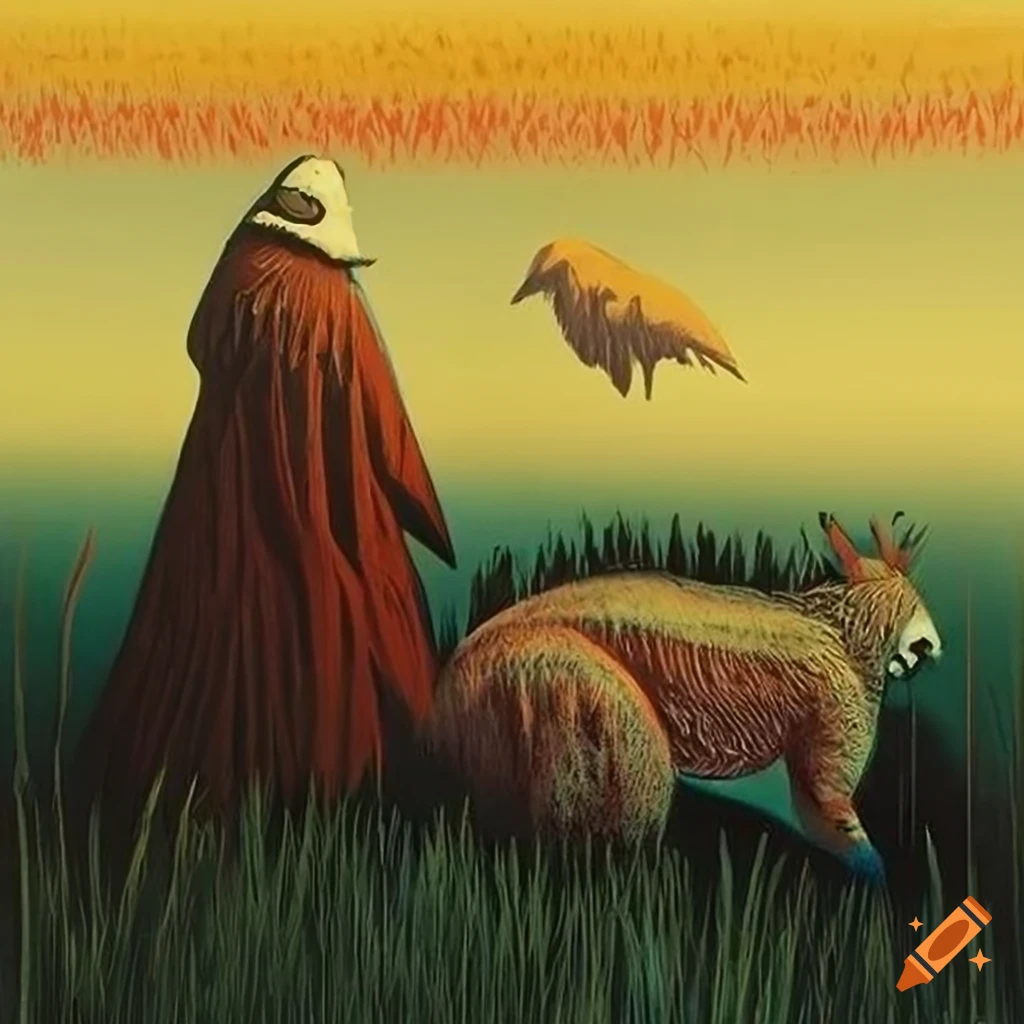 Colorful serigraph with native salish motifs and fantasy creatures on ...