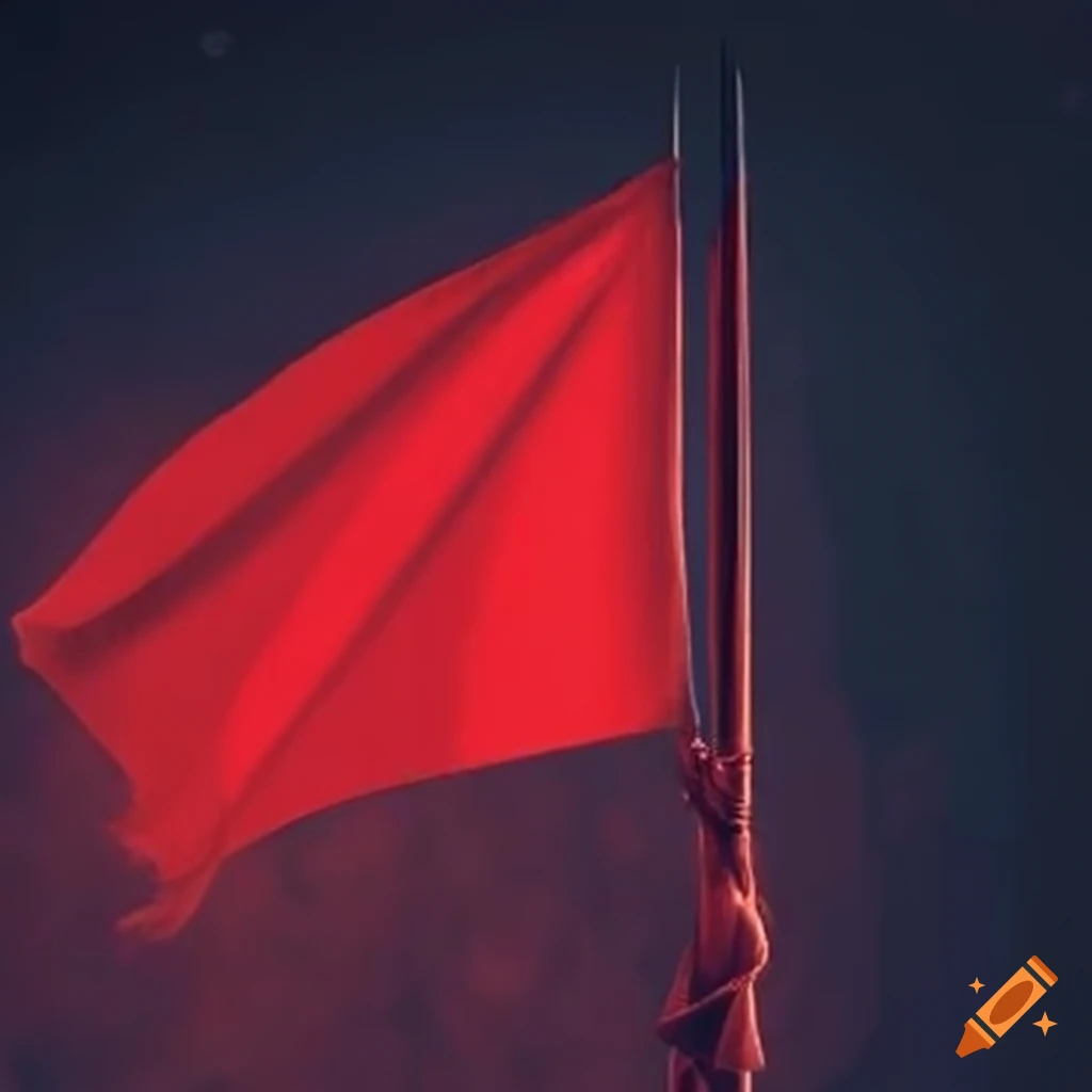 Person holding red flag in a revolutionary setting with a bright red ...