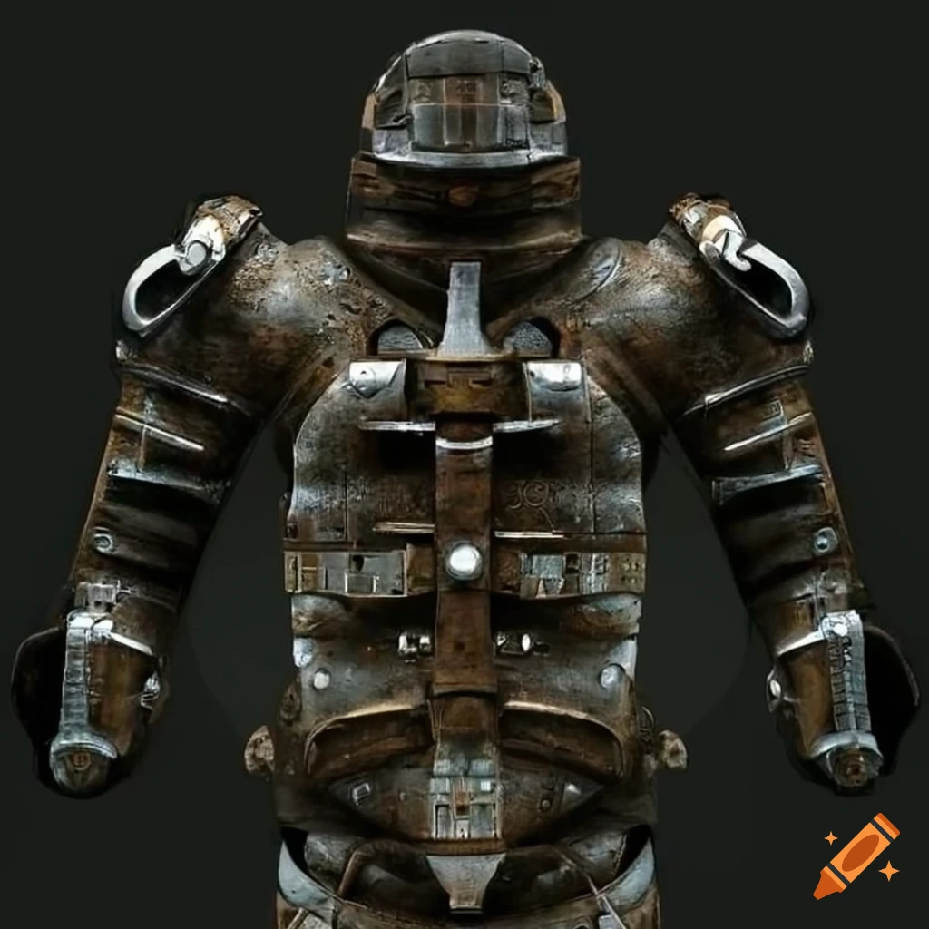 Medieval magic exoskeleton suit in front view on Craiyon