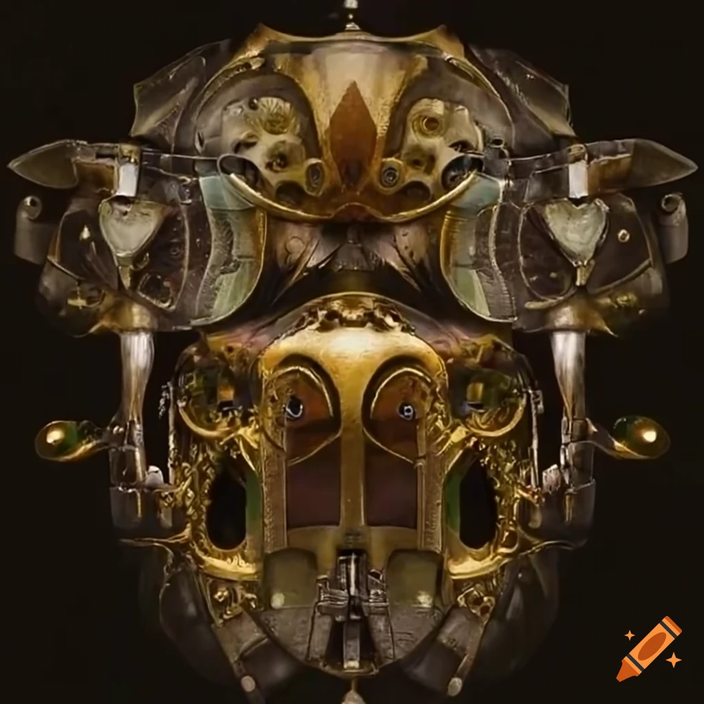 Steampunk medieval magic exoskeleton suit with vertical symmetry on Craiyon