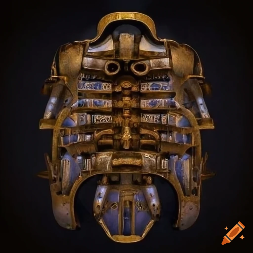 Steampunk medieval magic exoskeleton suit with vertical symmetry on Craiyon