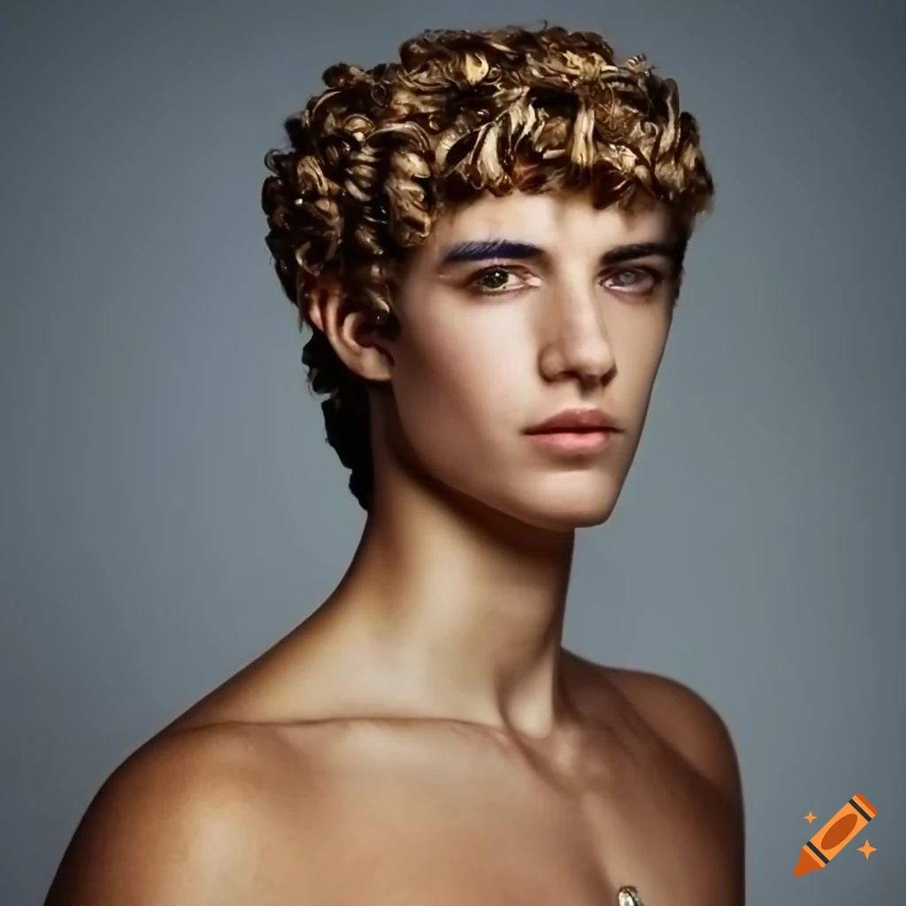 Antinous with tousled luscious golden locks and athletic build on Craiyon