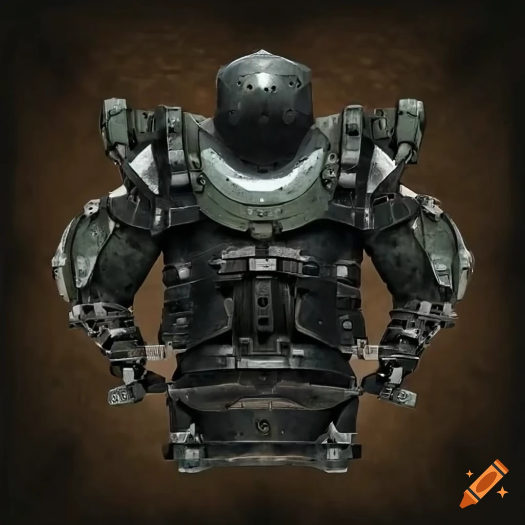 Medieval magic exoskeleton suit front view with vertical symmetry on ...