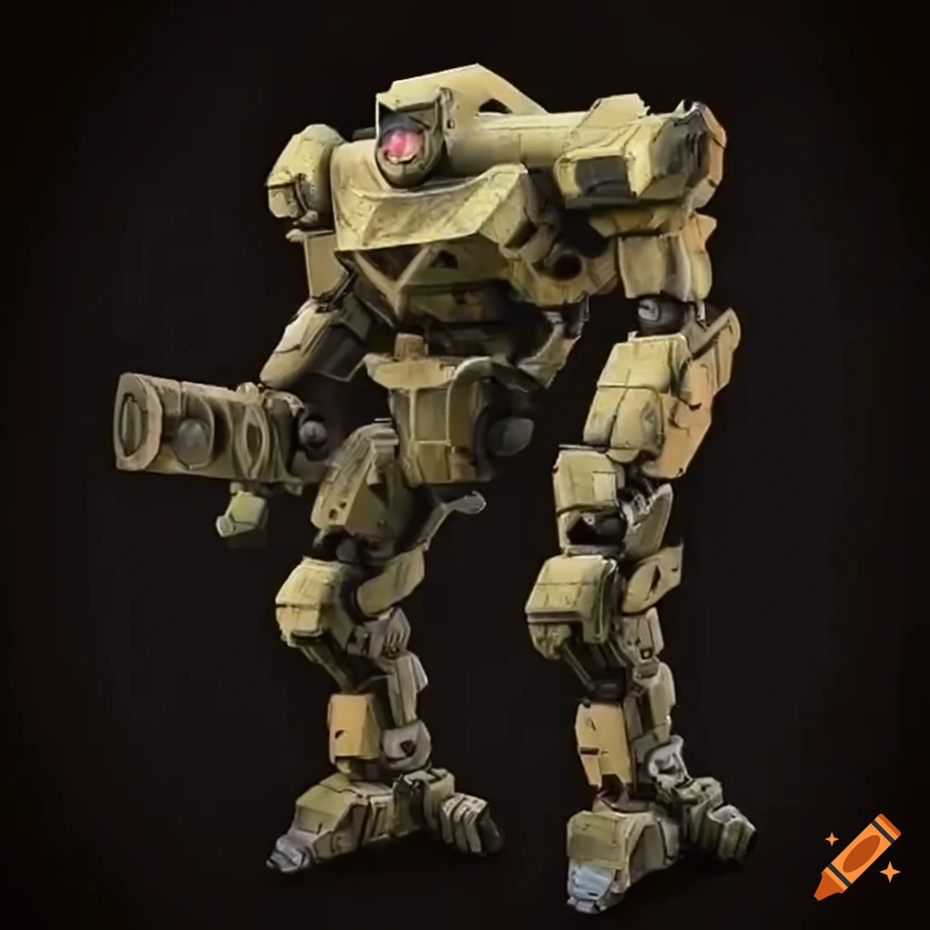 Battle mech with rotary cannon and missile launcher on Craiyon